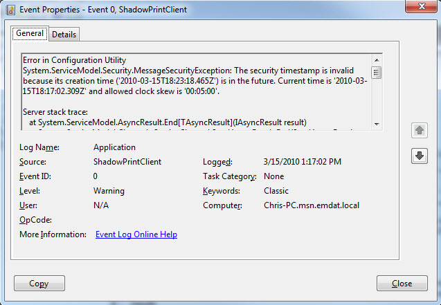Error Logging Into Shadowprint 4805